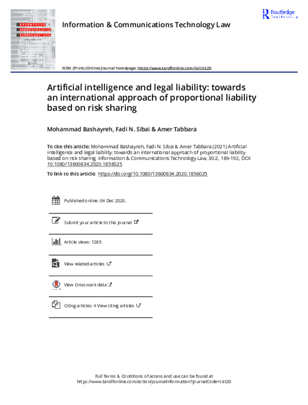 (PDF) Artificial intelligence and legal liability: towards an ...