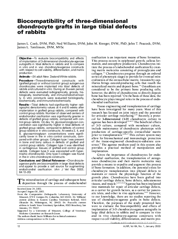 (PDF) Biocompatibility of three-dimensional chondrocyte grafts in large ...