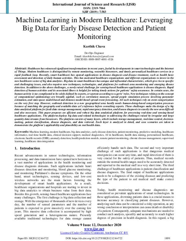 (PDF) Machine Learning in Modern Healthcare: Leveraging Big Data for Early Disease Detection and ...