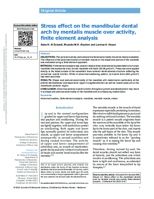 (PDF) Stress effect on the mandibular dental arch by mentalis muscle ...