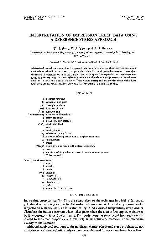 (PDF) Interpretation of impression creep data using a reference stress ...