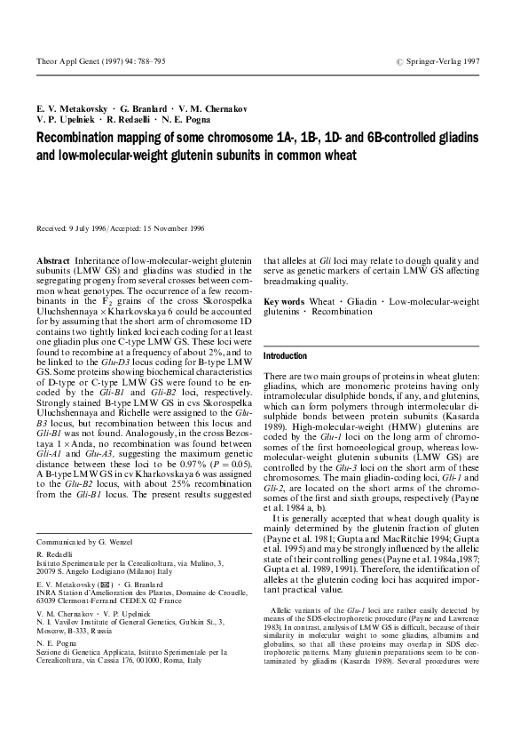 (PDF) Recombination mapping of some chromosome 1A-, 1B-, 1D- and 6B ...