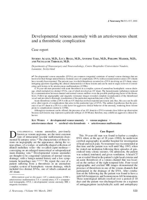 (PDF) Developmental venous anomaly with an arteriovenous shunt and a ...