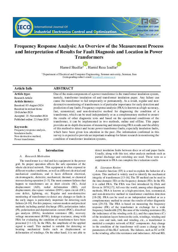 (PDF) Frequency Response Analysis: An Overview of the Measurement Process and Interpretation of ...