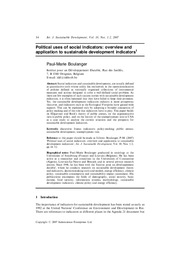 (PDF) Political uses of social indicators: overview and application to ...