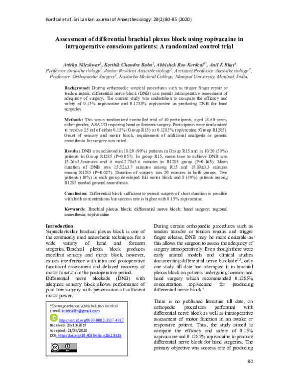 (PDF) Assessment of differential brachial plexus block using ...