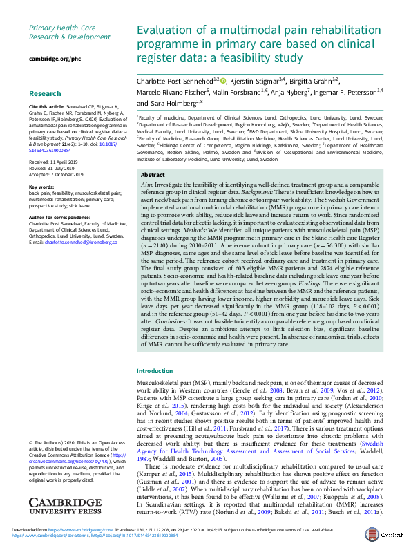 (PDF) Evaluation of a multimodal pain rehabilitation programme in ...
