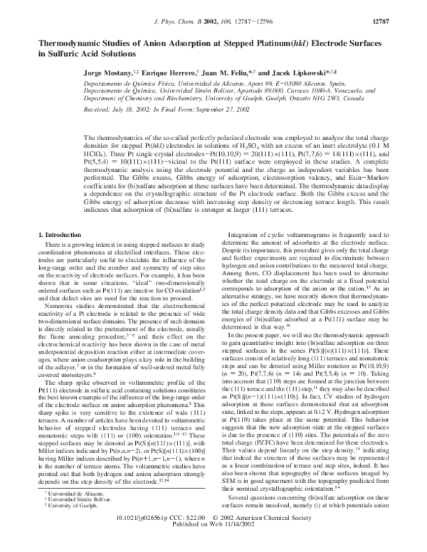 (PDF) Thermodynamic Studies of Anion Adsorption at Stepped Platinum(hkl ...