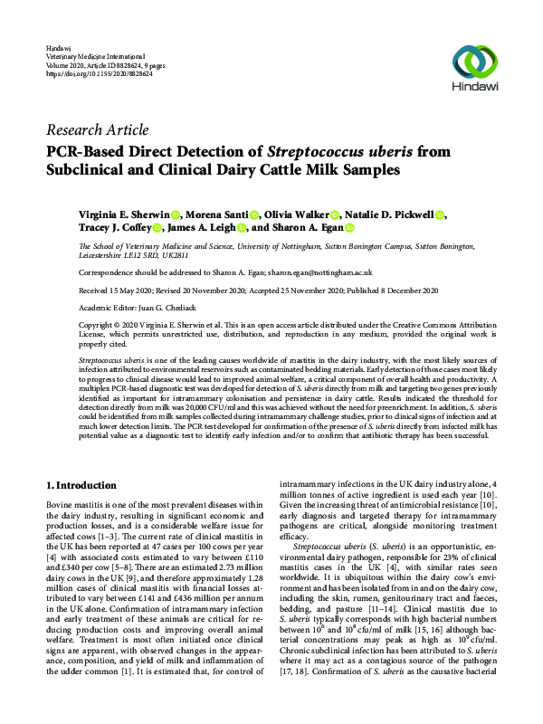 (PDF) PCR-Based Direct Detection of Streptococcus uberis from Subclinical and Clinical Dairy ...