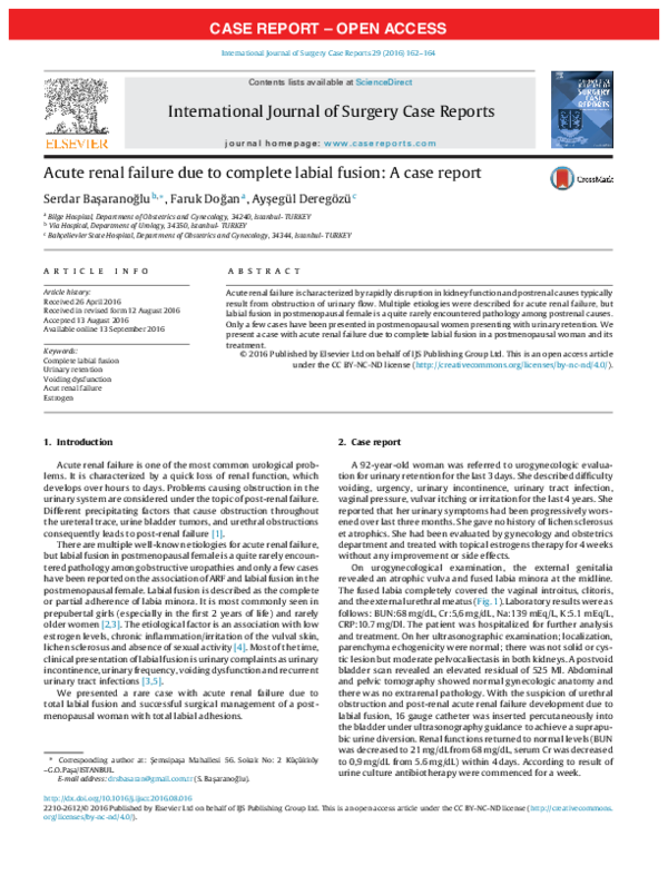 (PDF) Acute renal failure due to complete labial fusion: a case report