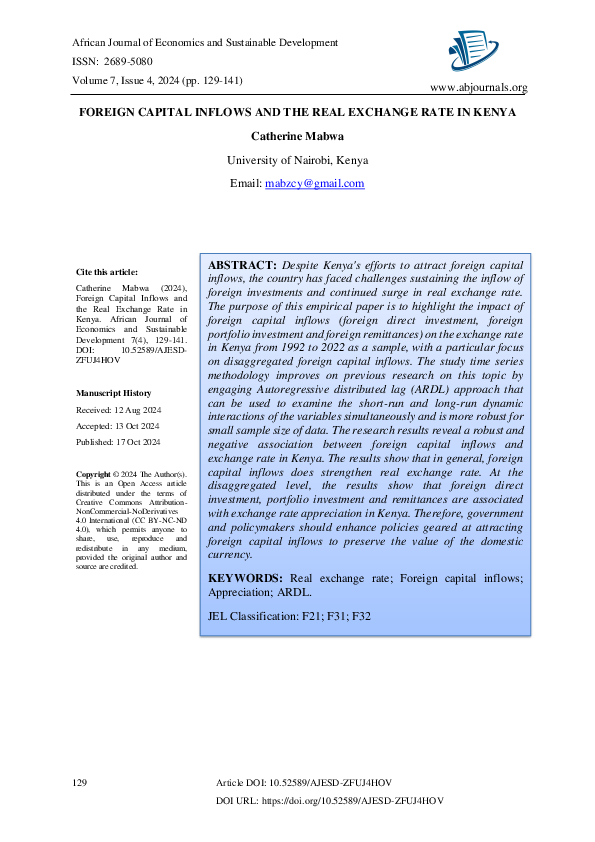 (PDF) FOREIGN CAPITAL INFLOWS AND THE REAL EXCHANGE RATE IN KENYA