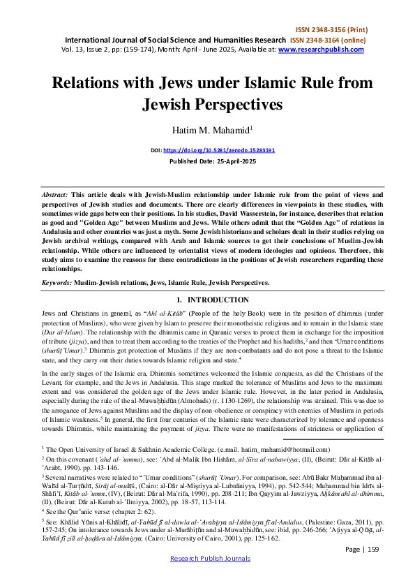 (PDF) Relations with Jews under Islamic Rule from Jewish Perspectives