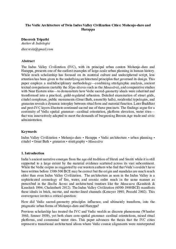 (PDF) The Vedic Architecture of Twin Indus Valley Civilization Cities ...