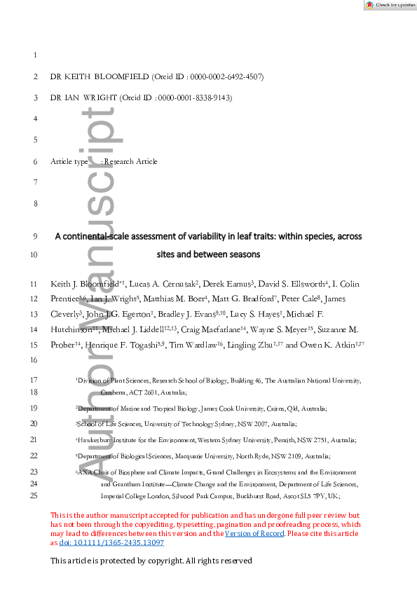 (PDF) A continental‐scale assessment of variability in leaf traits ...