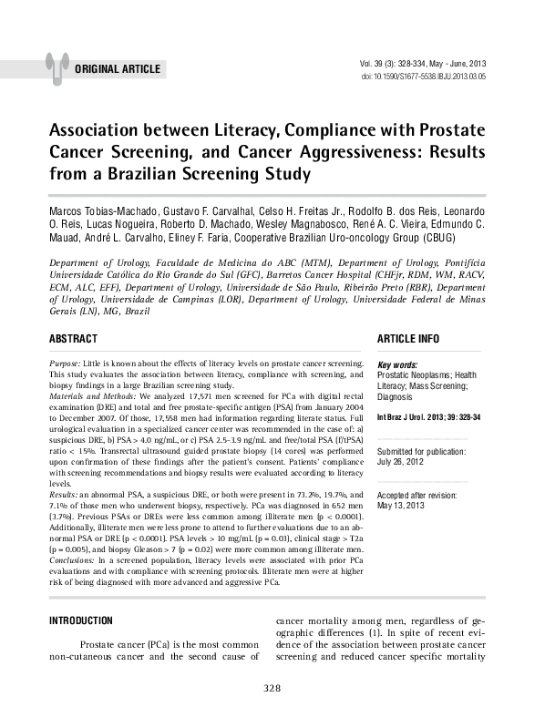 (PDF) Association between literacy, compliance with prostate cancer ...