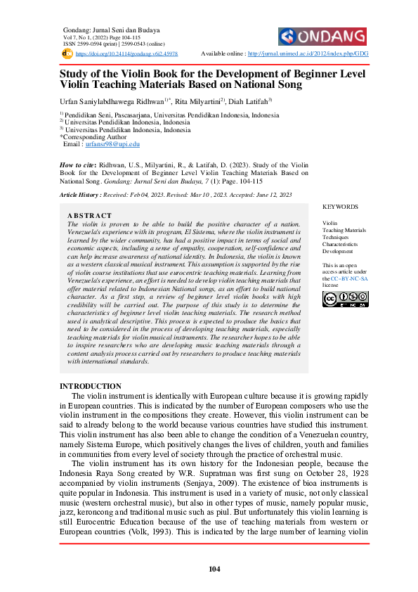 (PDF) Study of The Violin Book for The Development of Beginner Level ...