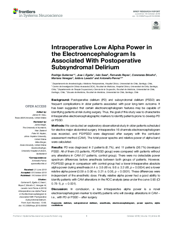 (PDF) Intraoperative Low Alpha Power in the Electroencephalogram Is ...
