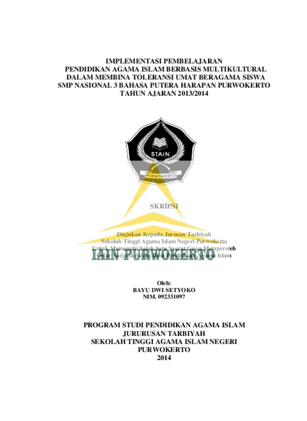 (PDF) Implementasi Pembelajaranpendidikan Agama Islam Berbasis Multikulturaldalam Membina ...