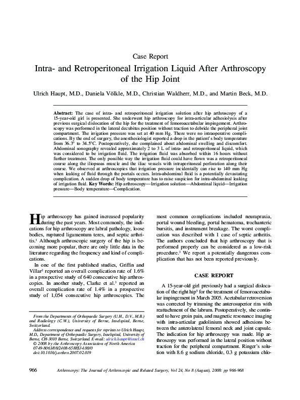 (PDF) Intra- and Retroperitoneal Irrigation Liquid After Arthroscopy of ...