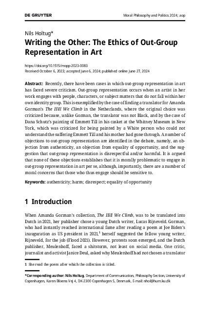 (PDF) Writing the Other: The Ethics of Out-Group Representation in Art