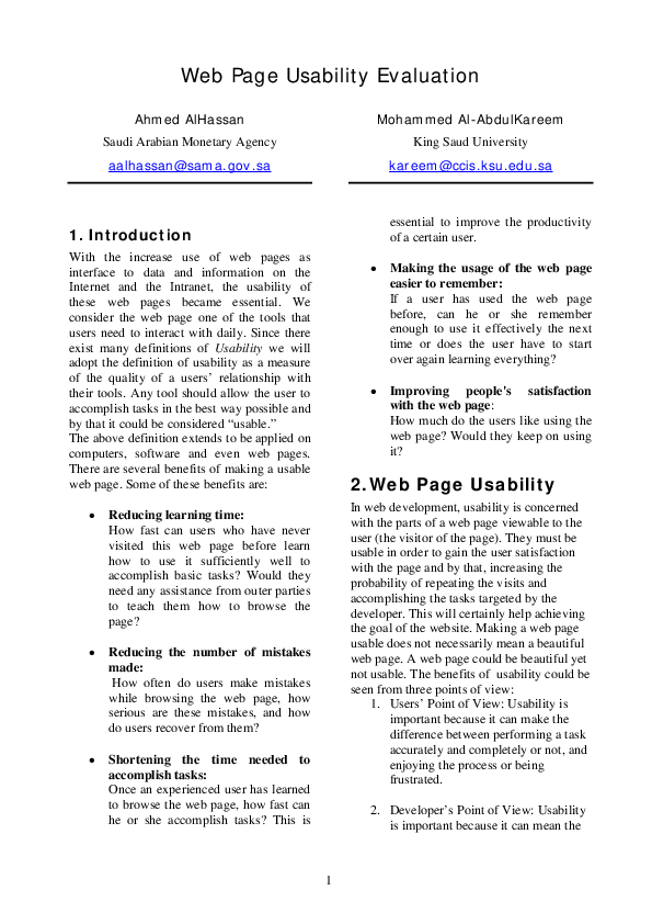 (PDF) Web Page Usability Evaluation