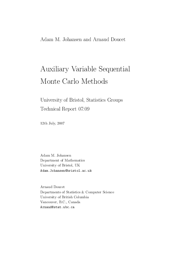 (PDF) Auxiliary variable sequential Monte Carlo methods