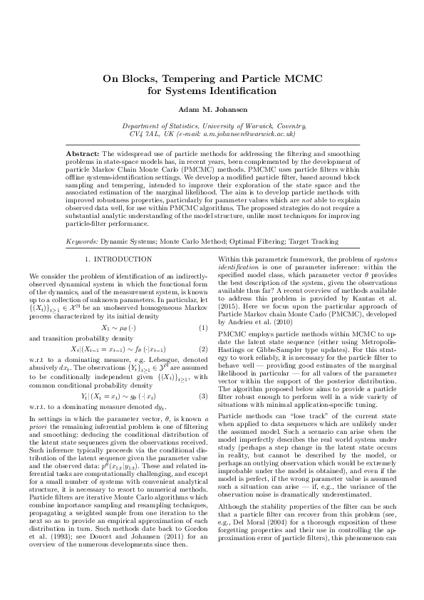 (PDF) On Blocks, Tempering and Particle MCMC for Systems Identification