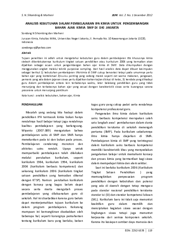 (PDF) ANALISIS KEBUTUHAN DALAM PEMBELAJARAN IPA KIMIA UNTUK PENGEMBANGAN BAHAN AJAR KIMIA SMP DI ...