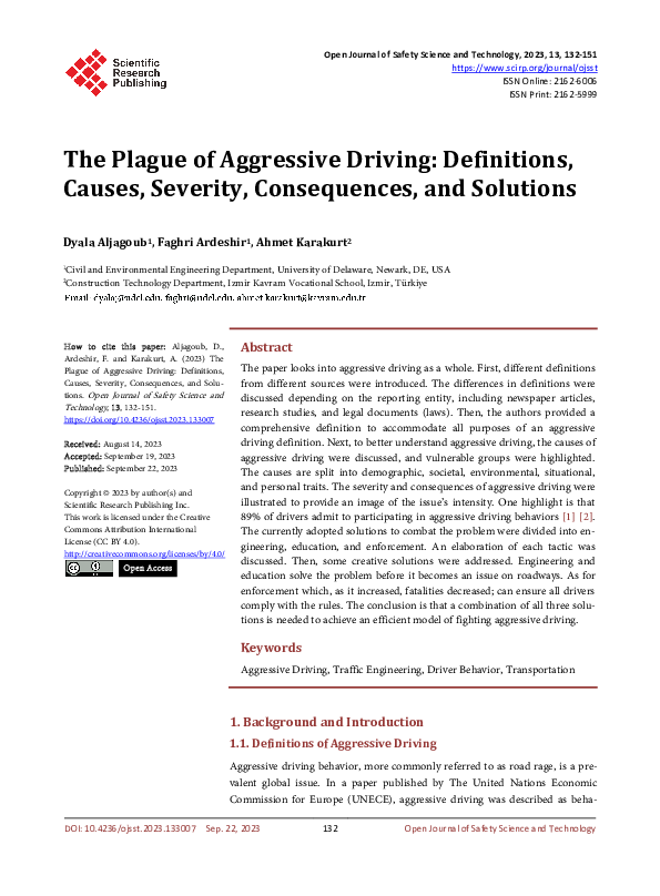 (PDF) The Plague of Aggressive Driving: Definitions, Causes, Severity ...