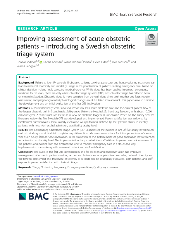 (PDF) Improving assessment of acute obstetric patients – introducing a Swedish obstetric triage ...