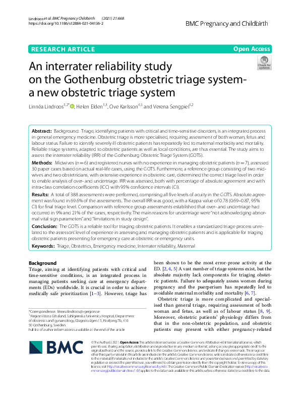 (PDF) An interrater reliability study on the Gothenburg obstetric ...