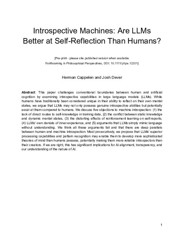 (PDF) Introspective Machines: Are LLMs Better at Self-Reflection Than ...
