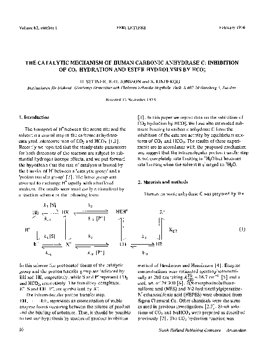 (PDF) The catalytic mechanism of human carbonic anhydrase C: Inhibition ...