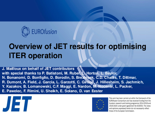 (PDF) Overview of JET results for optimising ITER operation