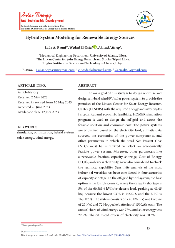(PDF) Hybrid System Modeling for Renewable Energy Sources