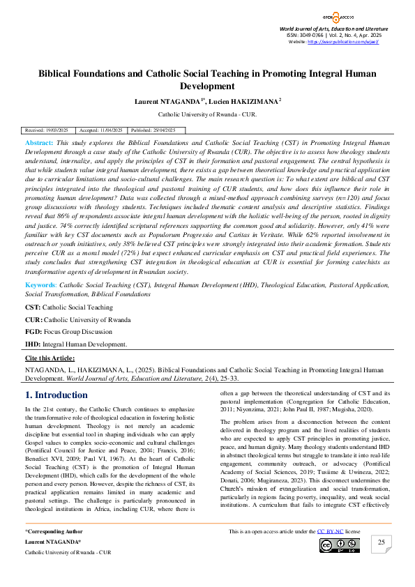 (PDF) Biblical Foundations and Catholic Social Teaching in Promoting ...