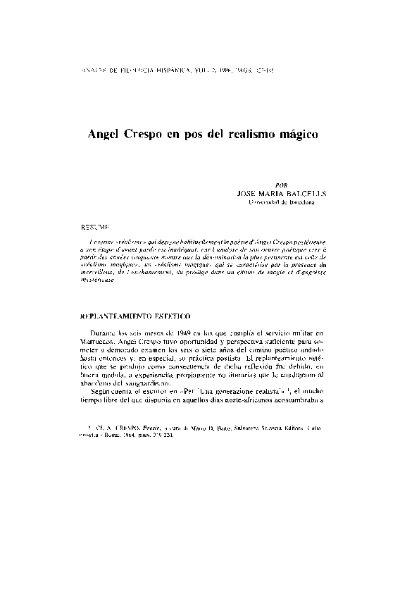 (PDF) Ángel Crespo En Pos Del Realismo Mágico