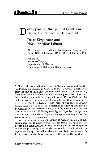 (PDF) Development, Change, and Gender in Cairo: A View from the ...