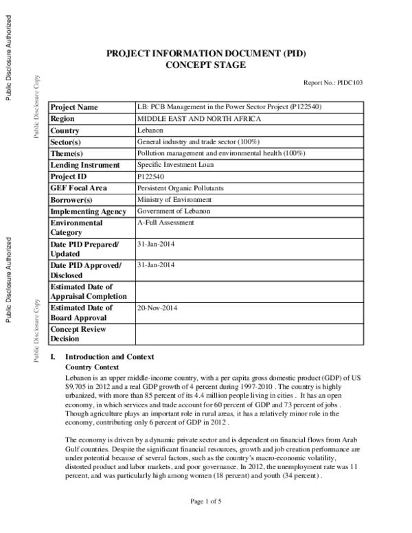 (PDF) Project Information Document (Concept Stage) - LB: PCB Management ...
