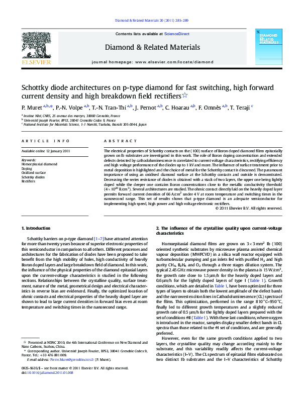 (PDF) Schottky diode architectures on p-type diamond for fast switching ...