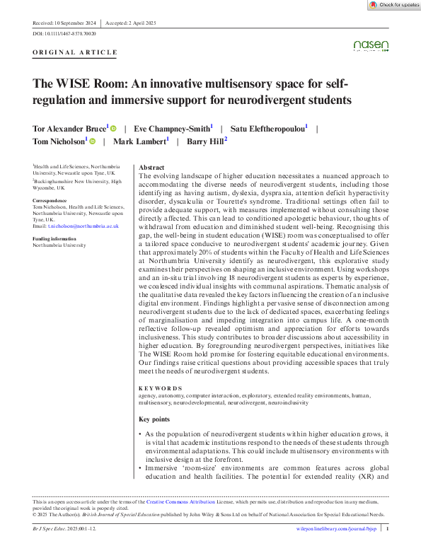 (PDF) The WISE Room: An innovative multisensory space for ...