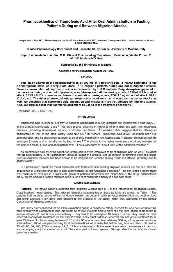 (PDF) Pharmacokinetics of Tiaprofenic Acid After Oral Administration in ...