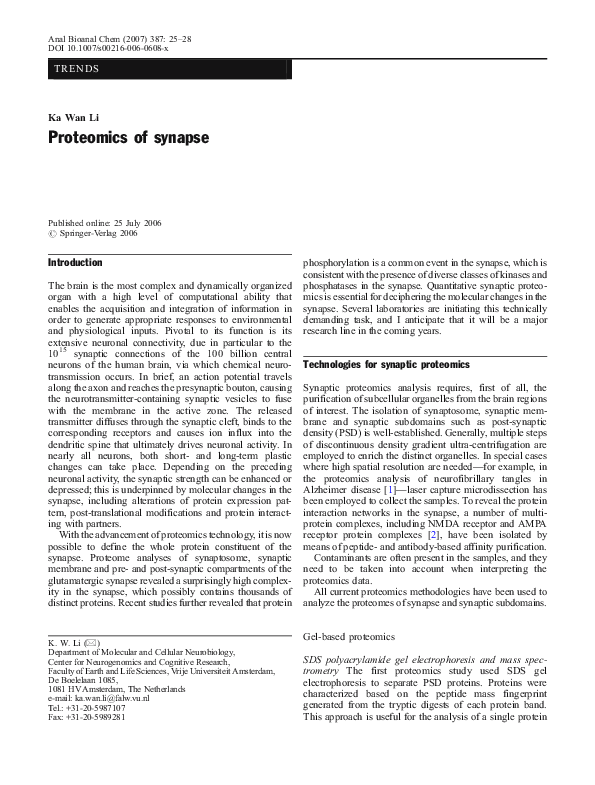 (PDF) Proteomics of synapse