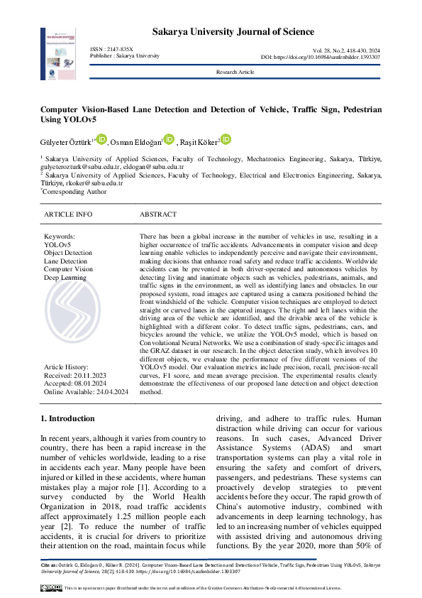 (PDF) Computer Vision-Based Lane Detection and Detection of Vehicle ...