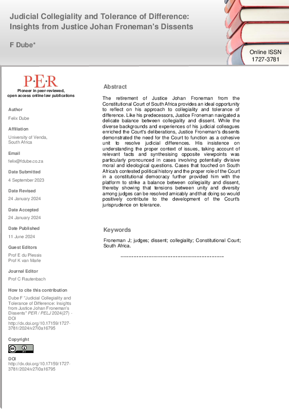 (PDF) Judicial Collegiality and Tolerance of Difference: Insights from ...