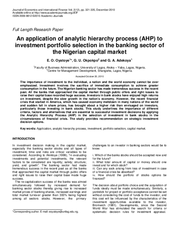 (PDF) An application of analytic hierarchy process (AHP) to investment ...
