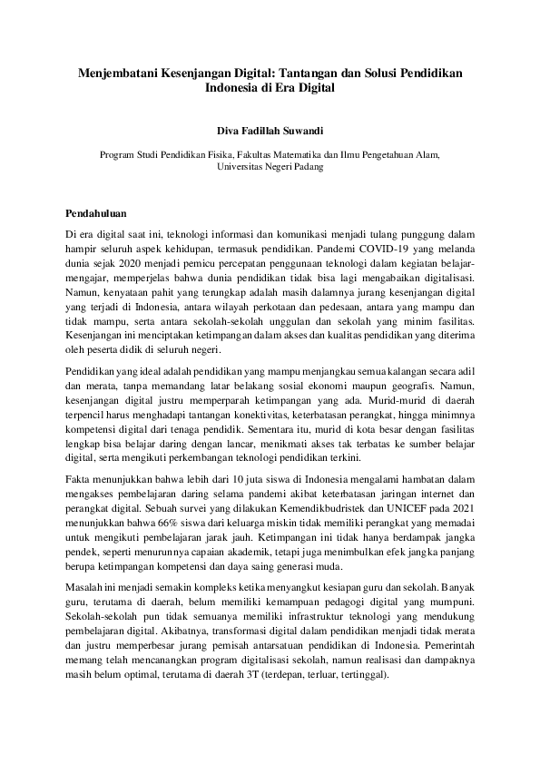 (PDF) Menjembatani Kesenjangan Digital: Tantangan dan Solusi Pendidikan ...