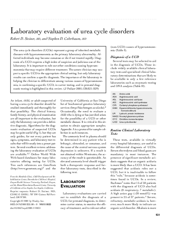 (PDF) Laboratory evaluation of urea cycle disorders