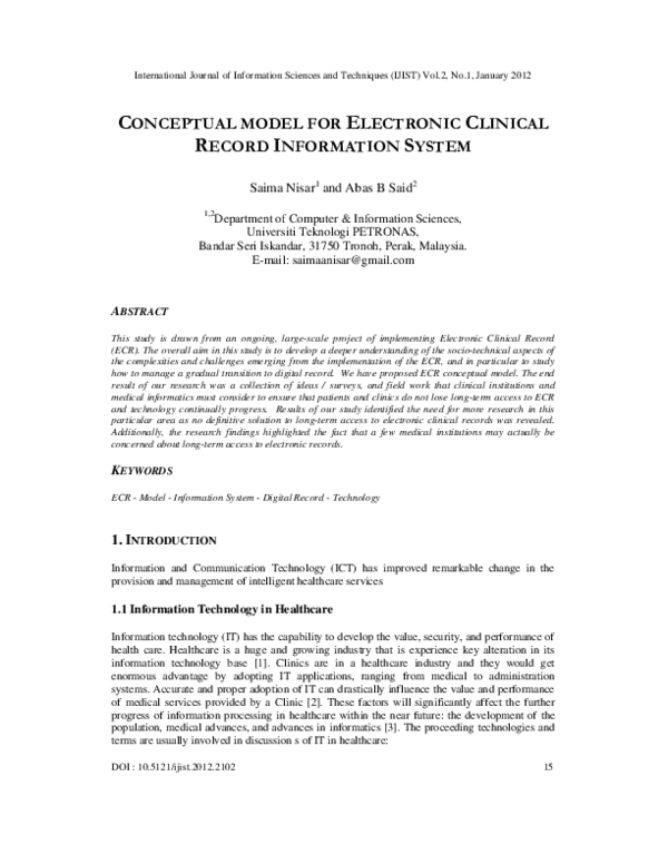 (PDF) Conceptual Model for Electronic Clinical Record Information System