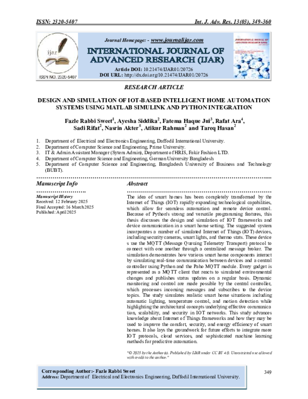 (PDF) DESIGN AND SIMULATION OF IOT-BASED INTELLIGENT HOME AUTOMATION ...